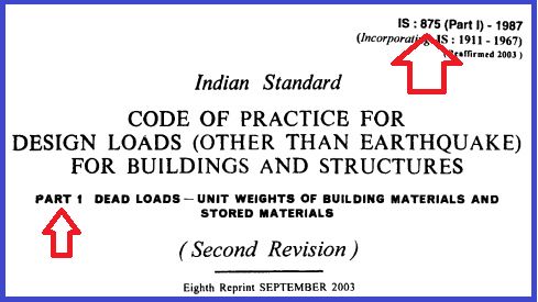 IS 875 Part 1- Free Download .PDF For Design Loads Of Buildings