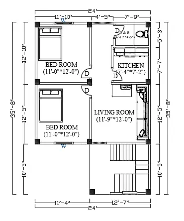 840 Square Feet - 24x35 Feet Home Plan With Cost