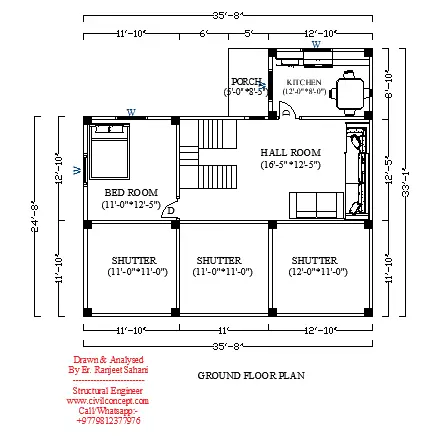 1155 Square Feet - 35x33 Feet Home Plan With Cost